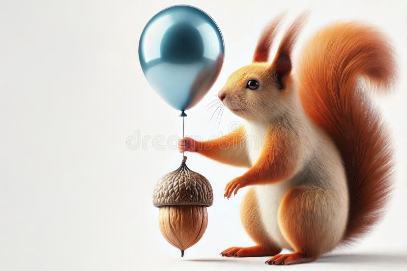 A Squirrel Holds a Balloon with an Acorn. Space for Text. Stock Image ...