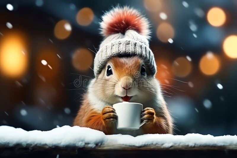 Squirrel with Hot Chocolate Cup, AI Generated Stock Illustration ...
