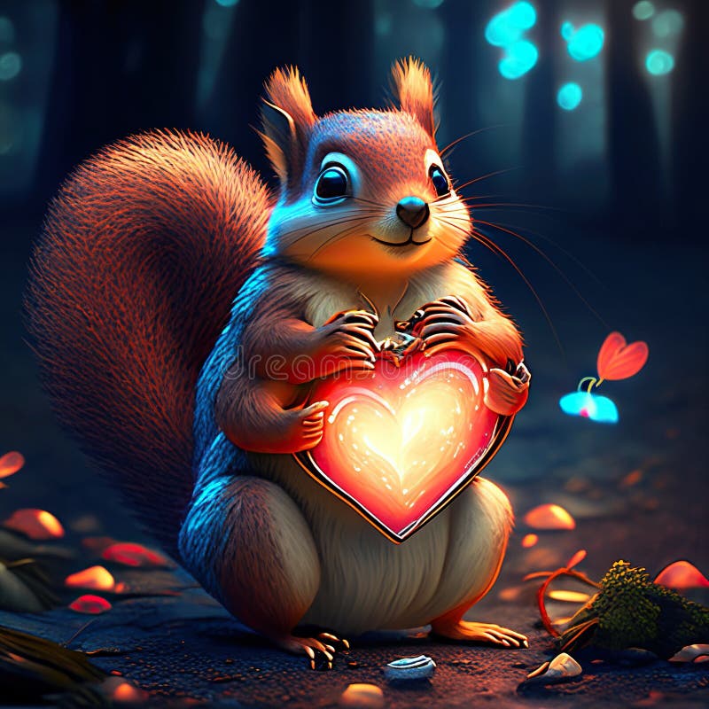 Squirrel Hugging Heart Squirrel in the Forest with Heart. 3d Render ...