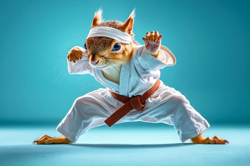 A Squirrel in a Karate Kimono Doing a Kung Fu Pose Stock Image - Image ...