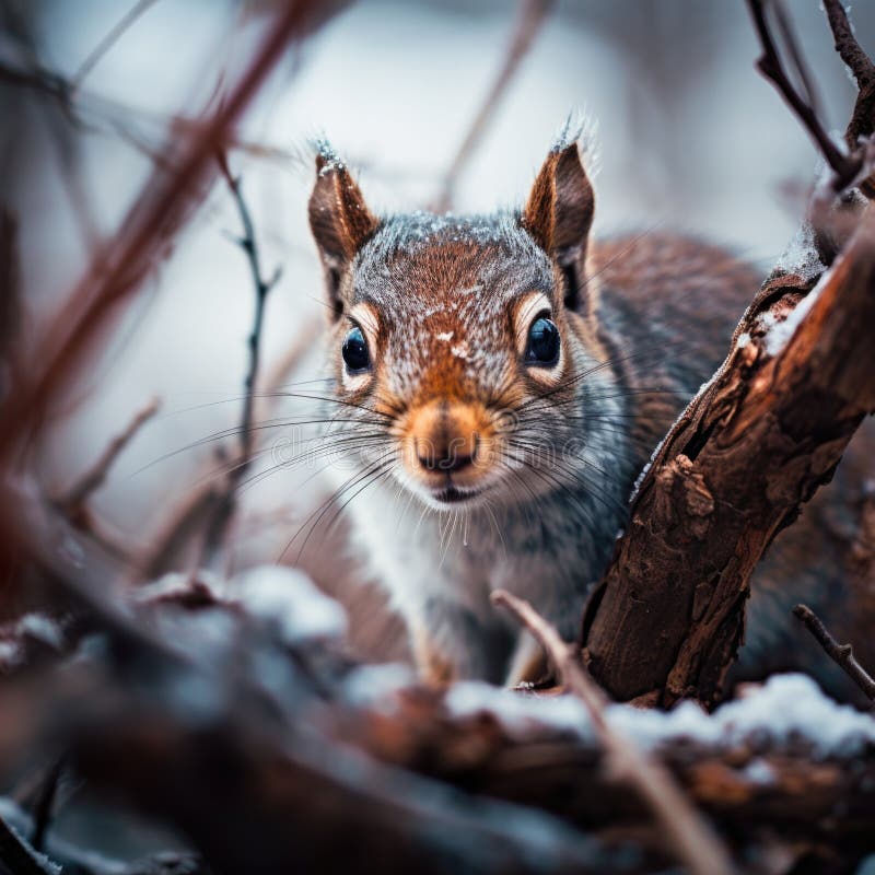 A Squirrel is Looking at the Camera in the Snow, AI Stock Illustration ...