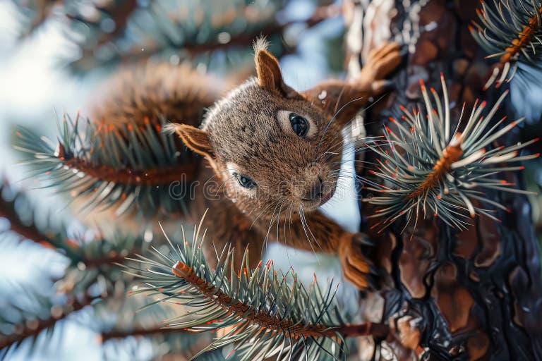 Squirrel is Looking Up at the Camera from a Tree Branch Stock Image ...