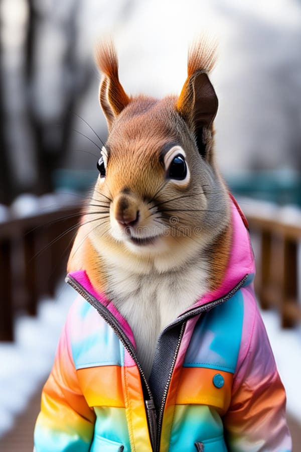 Squirrel Man Wearing a Retro Colorful Multi-branched Jacket Stock Image ...