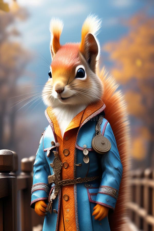 Squirrel Man Wearing a Retro Colorful Multi-branched Jacket Stock Image ...