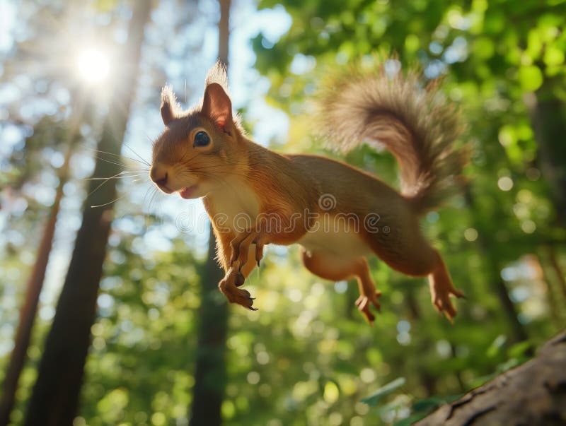 Squirrel in Mid-Air Leap stock photo. Image of energetic - 309724858