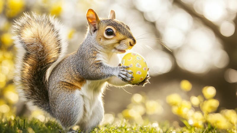 A Squirrel Mid-jump with a Flower between Its Teeth Stock Photo - Image ...
