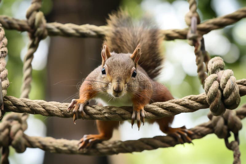 Squirrel Navigating a Rope Course with Hero Agility Stock Photo - Image ...