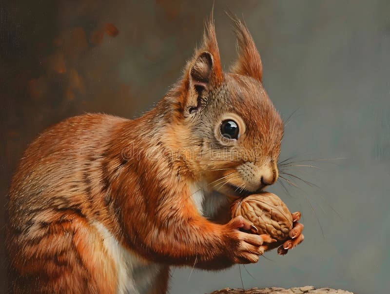 Squirrel nibbling on a nut stock illustration. Illustration of adorable ...