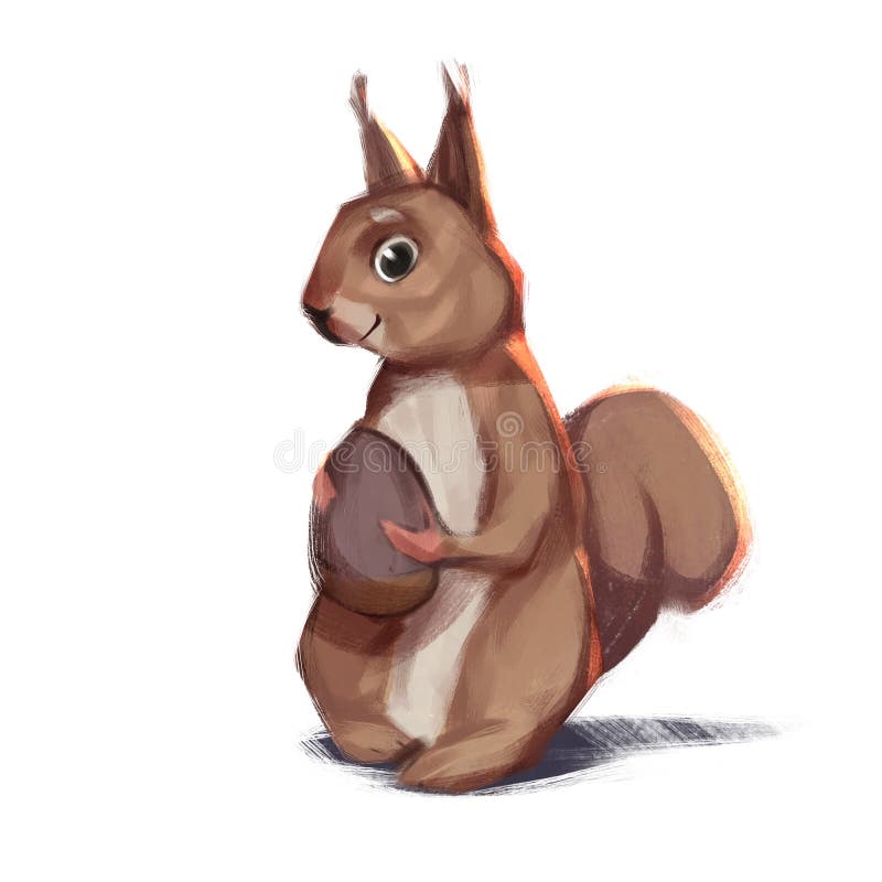 Squirrel and Nut 2d Art Digital Draw Stock Illustration - Illustration ...