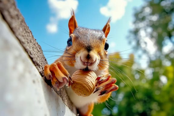 A Squirrel Holding a Nut in Its Paws Stock Photo - Image of catch ...