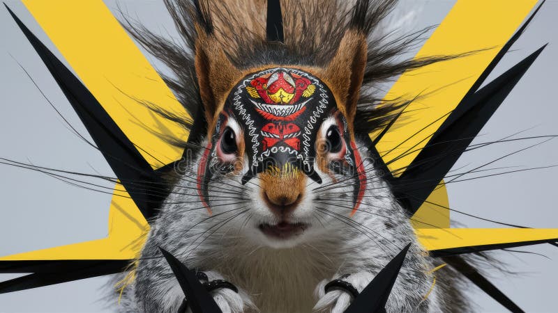 A Squirrel with a Painted Face and Spikes on Its Head, AI Stock Image ...