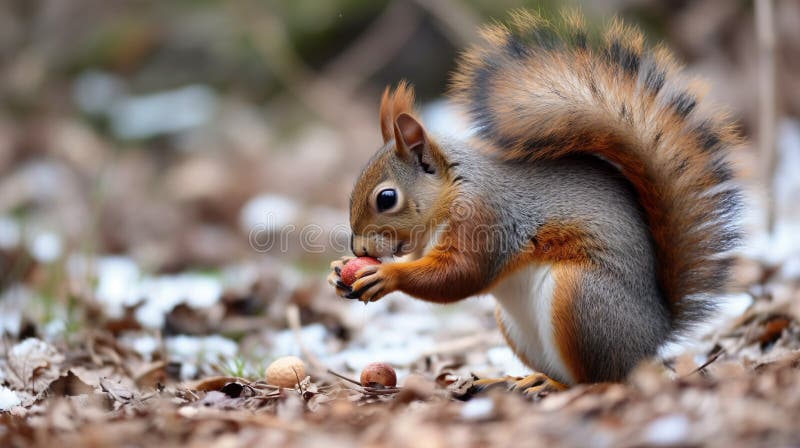 A Squirrel in a Park Sits on a Stump and Eats a Nut. Stock Illustration ...