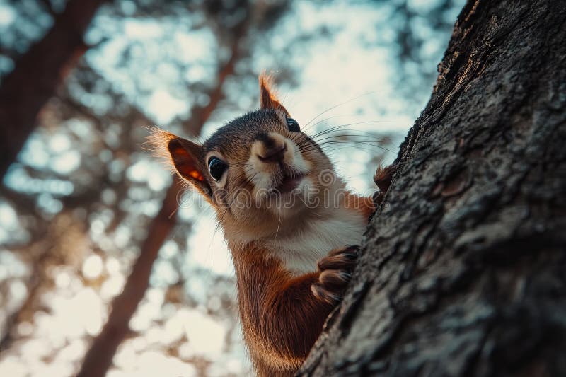A Squirrel Peeking Out from Behind a Tree Stock Image - Image of ...