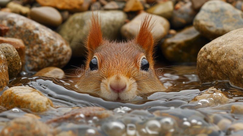 A Squirrel Peeking Out of the Water in a Large Pile, AI Stock Photo ...