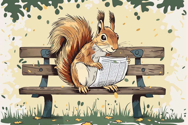 A Squirrel is Perched on a Park Bench, Attentively Reading a Newspaper ...
