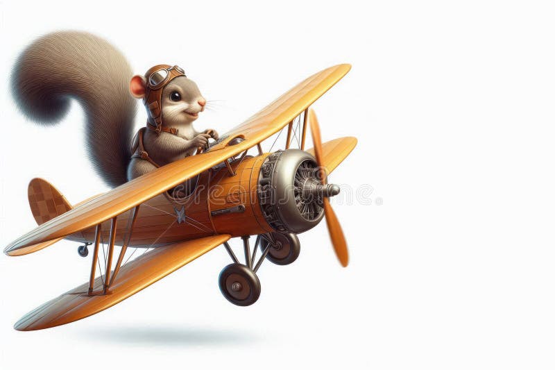 Squirrel Pilot Flying on an Airplane. Space for Text. Stock ...