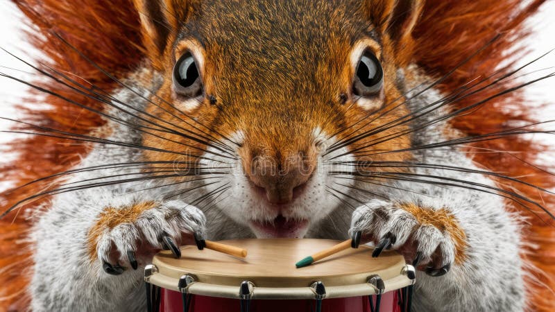 A Squirrel Playing a Drum with Sticks and Teeth, AI Stock Photo - Image ...