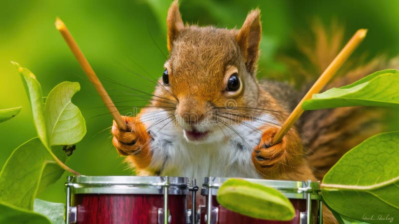 A Squirrel Playing Drums with Sticks in His Hands, AI Stock Image ...