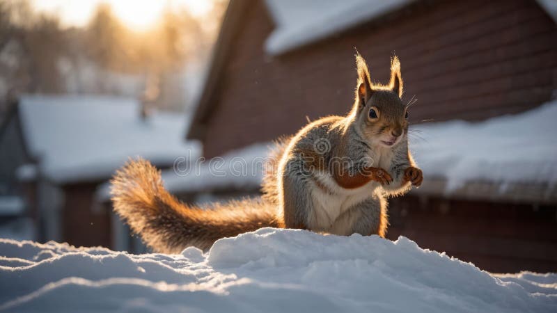 Adorable Red Squirrel in Winter Wonderland Stock Illustration ...