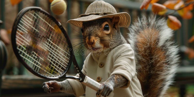 Squirrel Playing Tennis in Costume Stock Photo - Image of nature ...