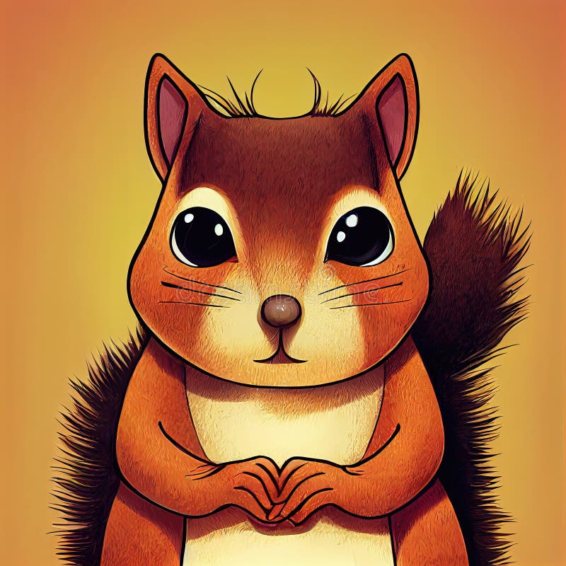 Squirrel Portrait Illustration in Cartoon Style, Beautiful Squirrel, Ai ...