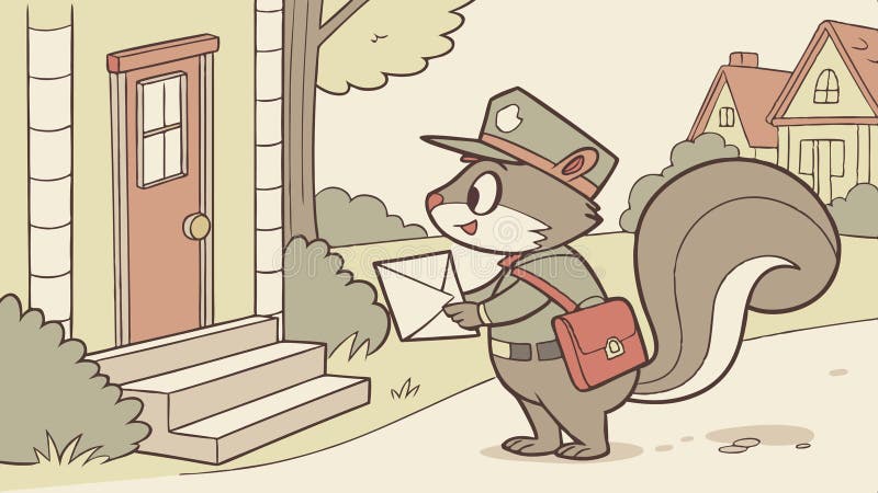 Squirrel Postman with Letter at Door for Mail Delivery Service Vector ...