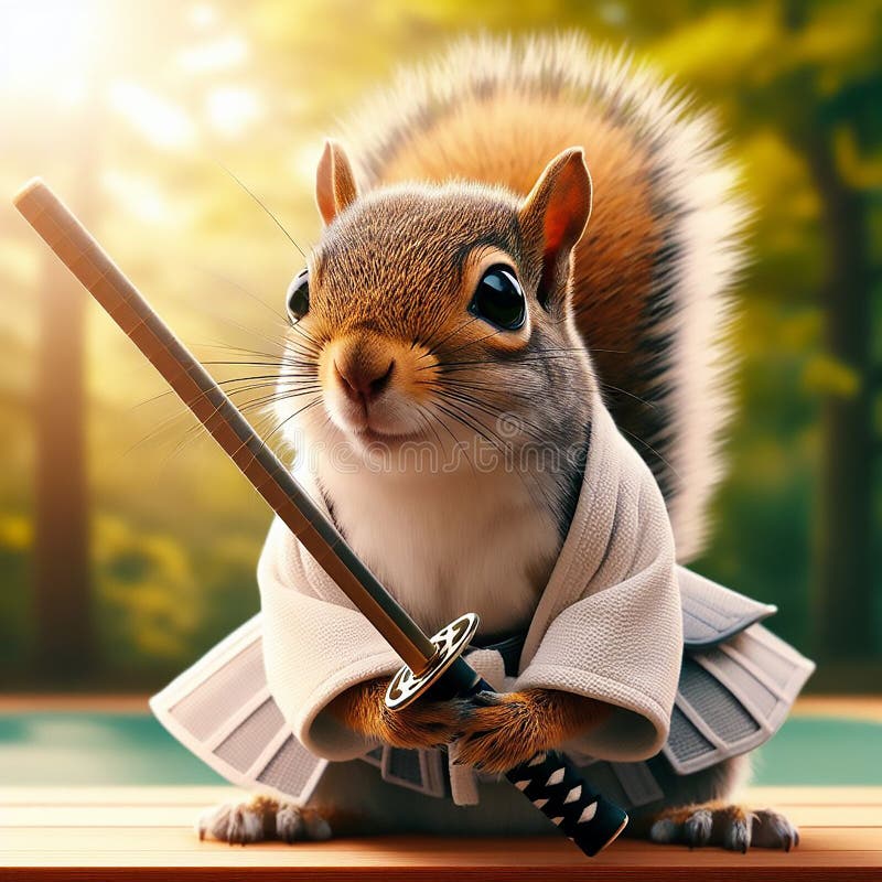 Squirrel Practicing Martial Arts in the Wild Stock Illustration ...