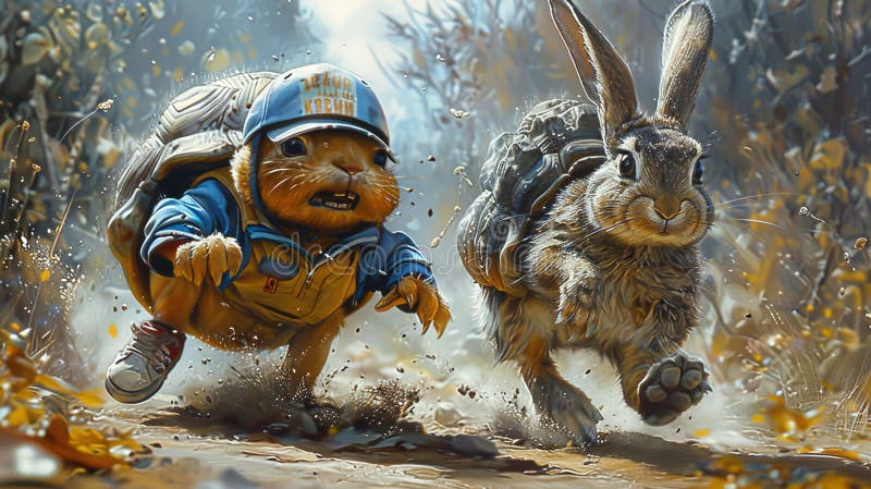 Squirrel and Rabbit Race through Fall Forest Stock Image - Image of ...