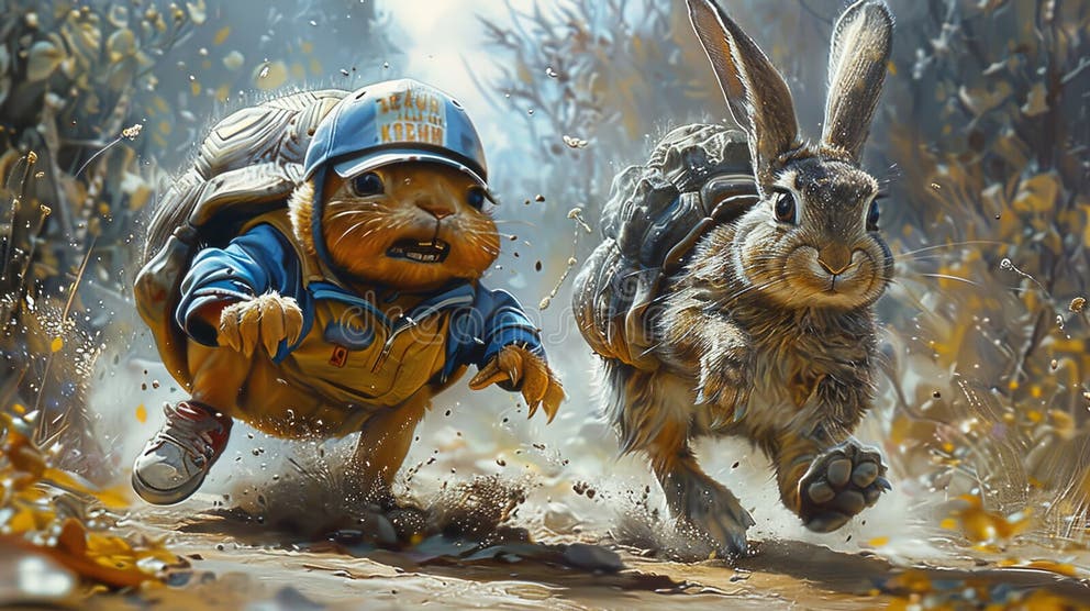 Squirrel and Rabbit Race through Fall Forest Stock Image - Image of ...