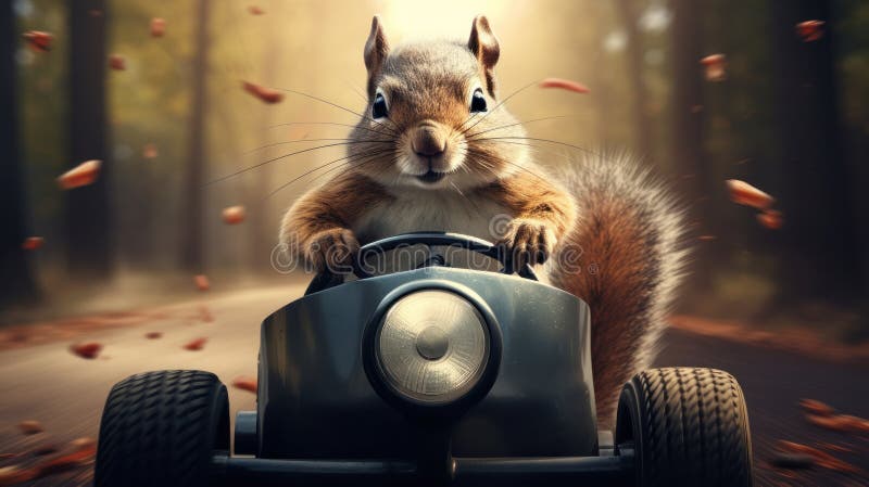 A Squirrel is Racing at Speed in a Racing Car. Stock Illustration ...