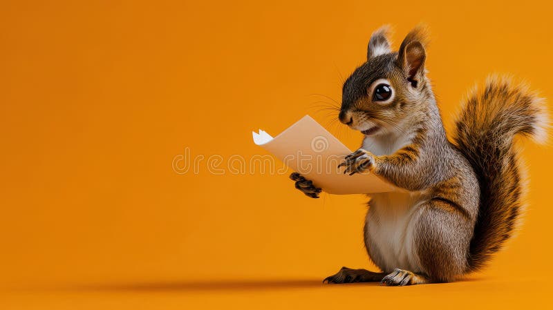 Squirrel Reading Document Against Orange Background Stock Illustration ...