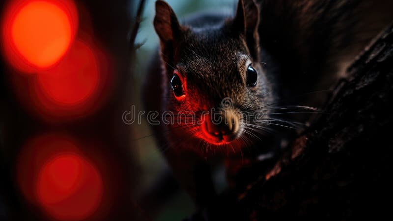 A Squirrel with Red Lights on Its Face, AI Stock Photo - Image of ...