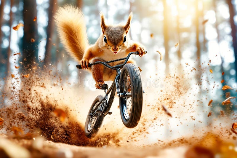 A Squirrel Riding a Bike in the Woods Stock Image - Image of dynamic ...