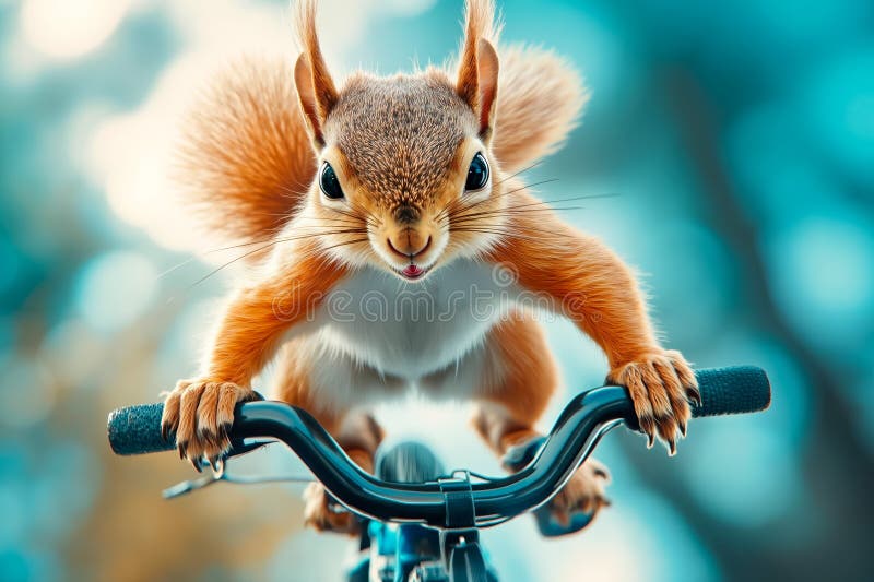 A Squirrel Riding a Bike with Its Paws on the Handlebars Stock Image ...