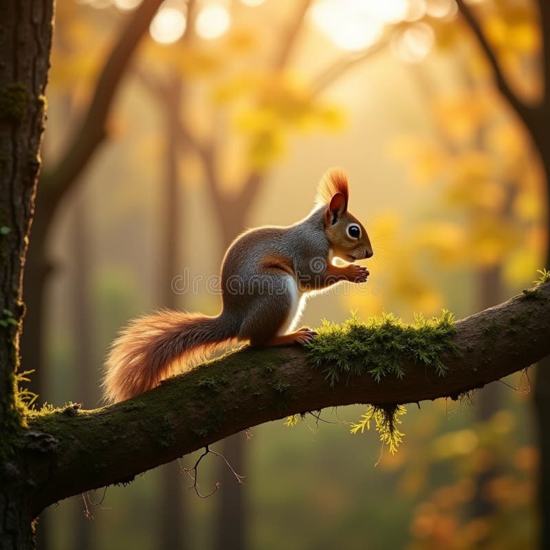 Squirrel Silhouette Autumn Glow in the Forest Stock Illustration ...