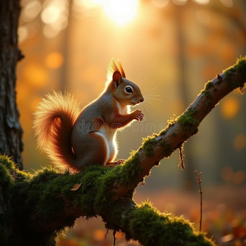 Squirrel Silhouette Autumn Glow in the Forest Stock Illustration ...