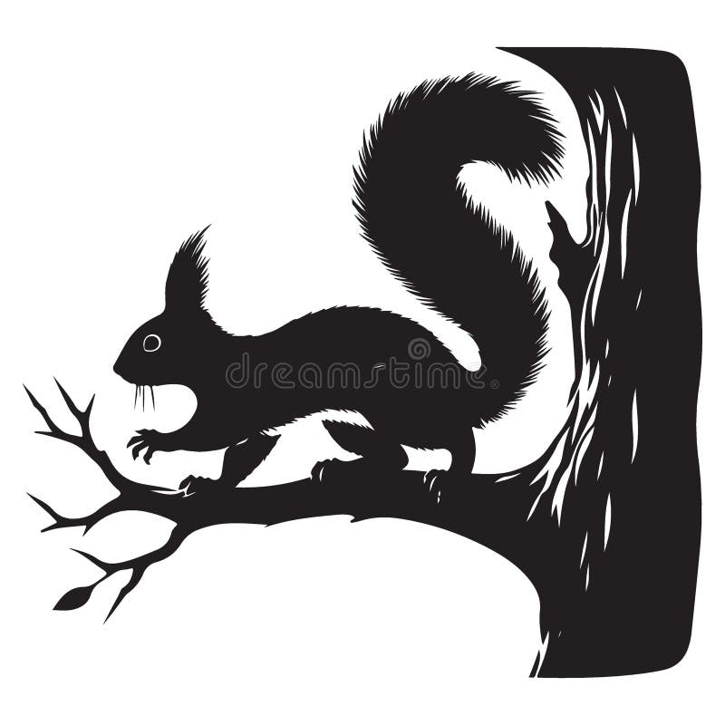 Squirrel Silhouette Vector Illustration Design in Tree for Wildlife ...