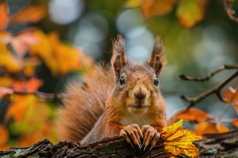 A Squirrel Sits on the Top of a Tree Branch, Looking Around Stock Image ...
