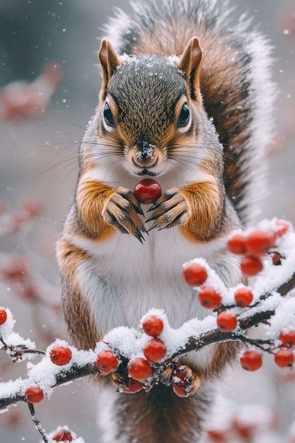 A Squirrel Sits on a Tree Branch Eating Berries, a Common Scene in ...