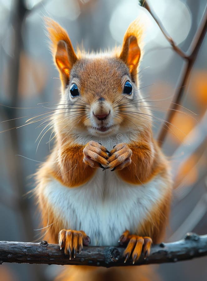 A Squirrel is Sitting on a Branch and Looking at the Camera Stock Photo ...