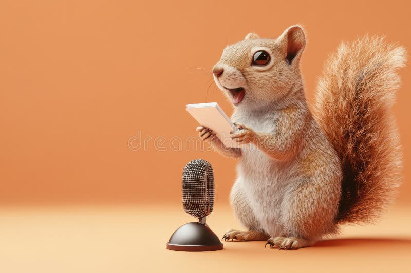 A Squirrel is Sitting in Front of a Microphone and Holding a Clipboard ...
