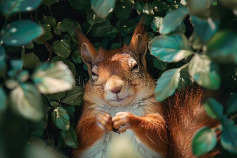 A Squirrel is Sleeping in the Grass Stock Illustration - Illustration ...