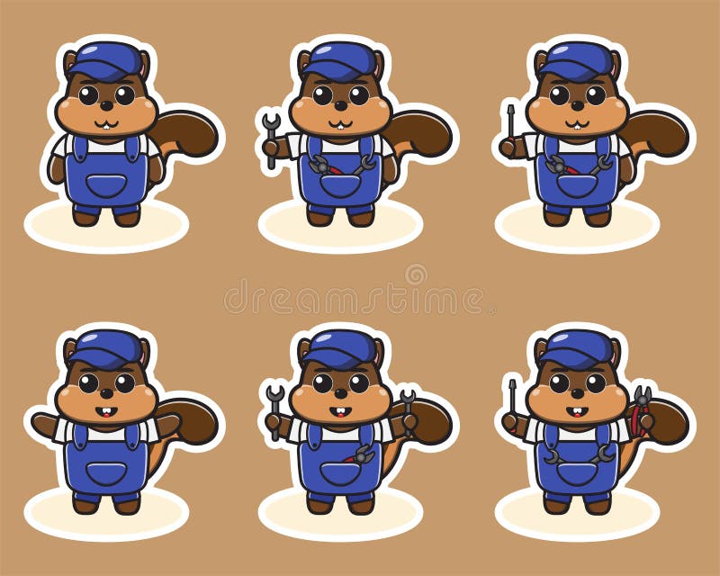 Vector Illustration of Cute Squirrel Mechanic Cartoon. Stock Vector ...