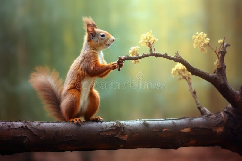 Squirrel Standing on a Bench, Reaching for a Tree Branch Stock Photo ...
