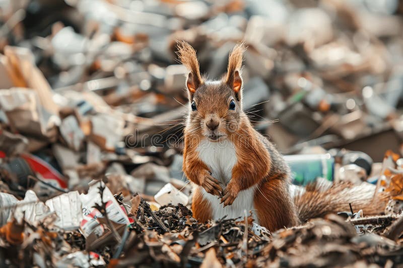 Squirrel is Standing in a Pile of Trash Stock Photo - Image of green ...