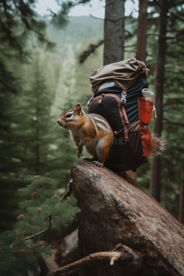 A Squirrel with a Backpack Sitting on a Log. Generative AI Image. Stock ...