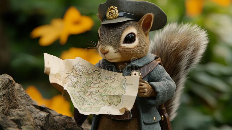 A Squirrel Styled As a Park Ranger with a Small Map and a Compass Stock ...