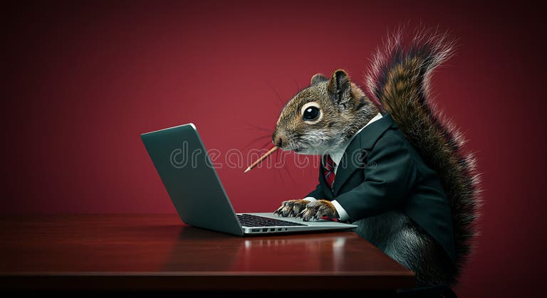 A Squirrel in a Suit Diligently Working on a Laptop, Showcasing ...