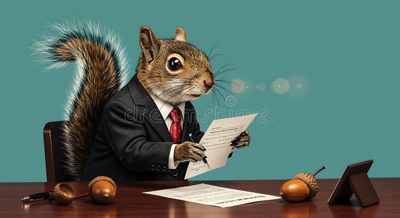 Squirrel in a Suit Reviewing Documents on a Desk - Generated Using Ai ...