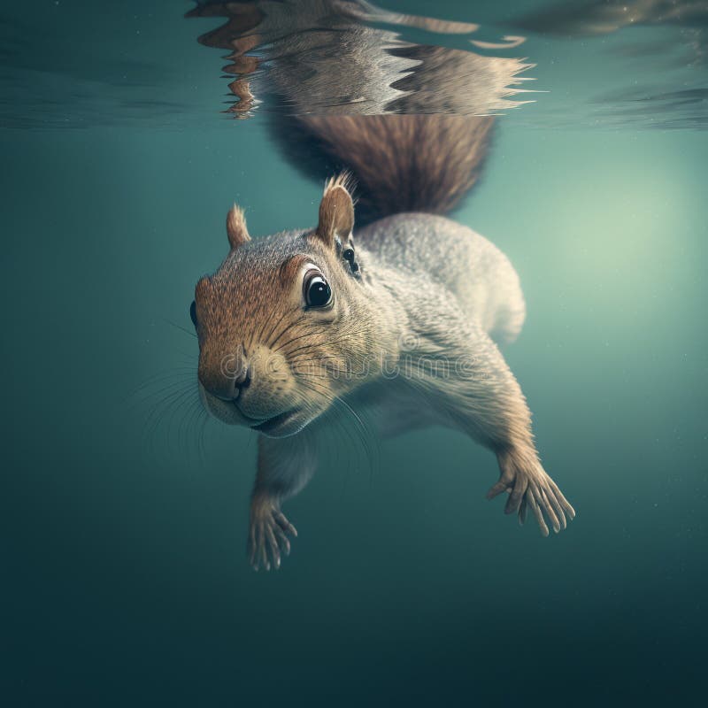 A Squirrel Swimming Underwater in a Pool, Generative Ai Stock Photo ...